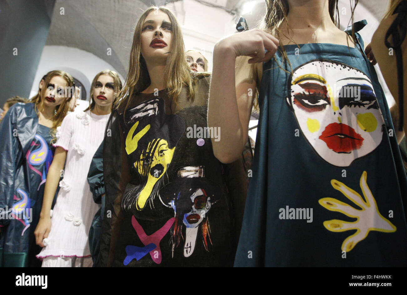 Kiev, Ukraine. 18th Oct, 2015. Models wait backstage during the ...