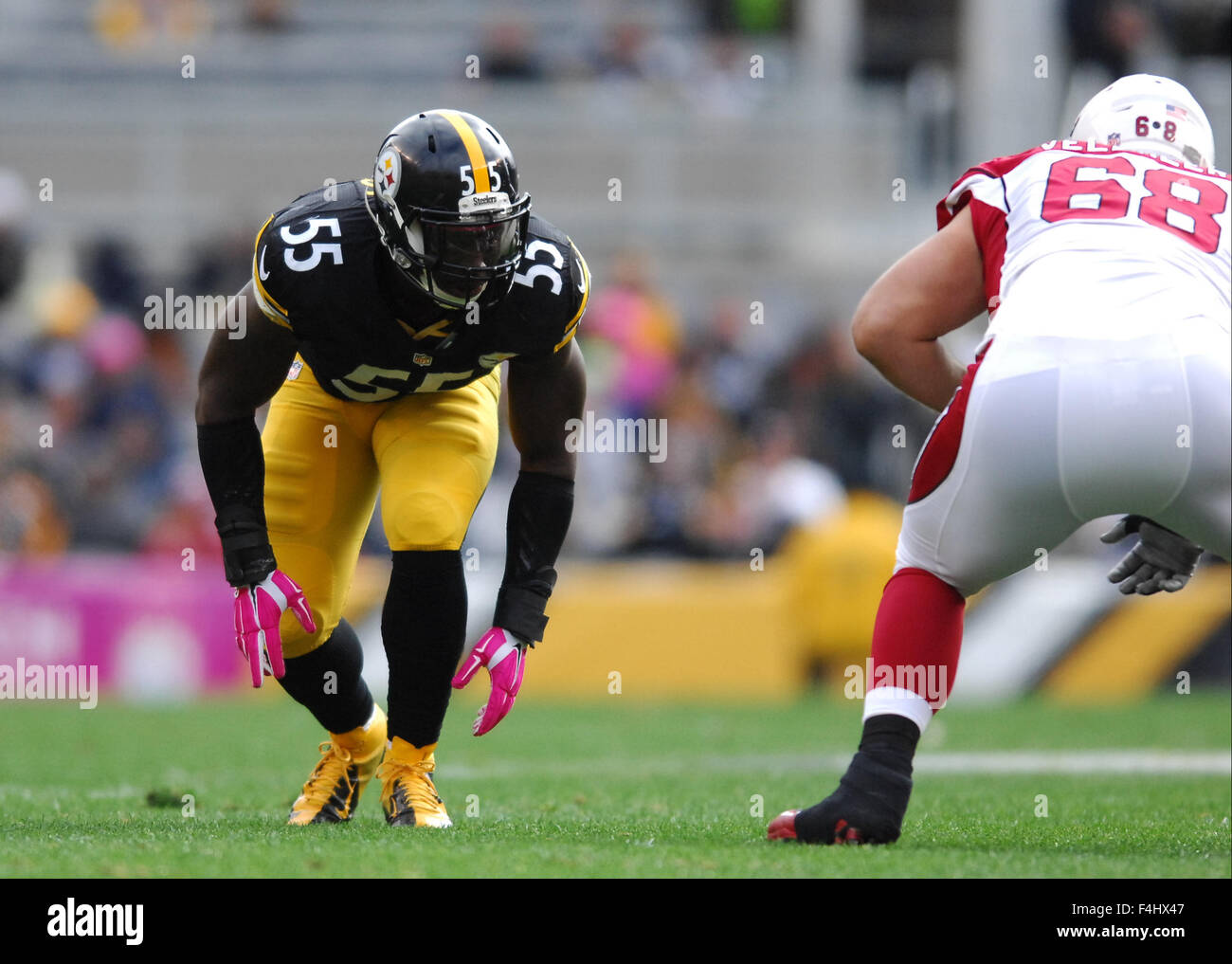 Pittsburgh, PA, USA. 18th Oct, 2015. Arthur Moats #55 during the ...