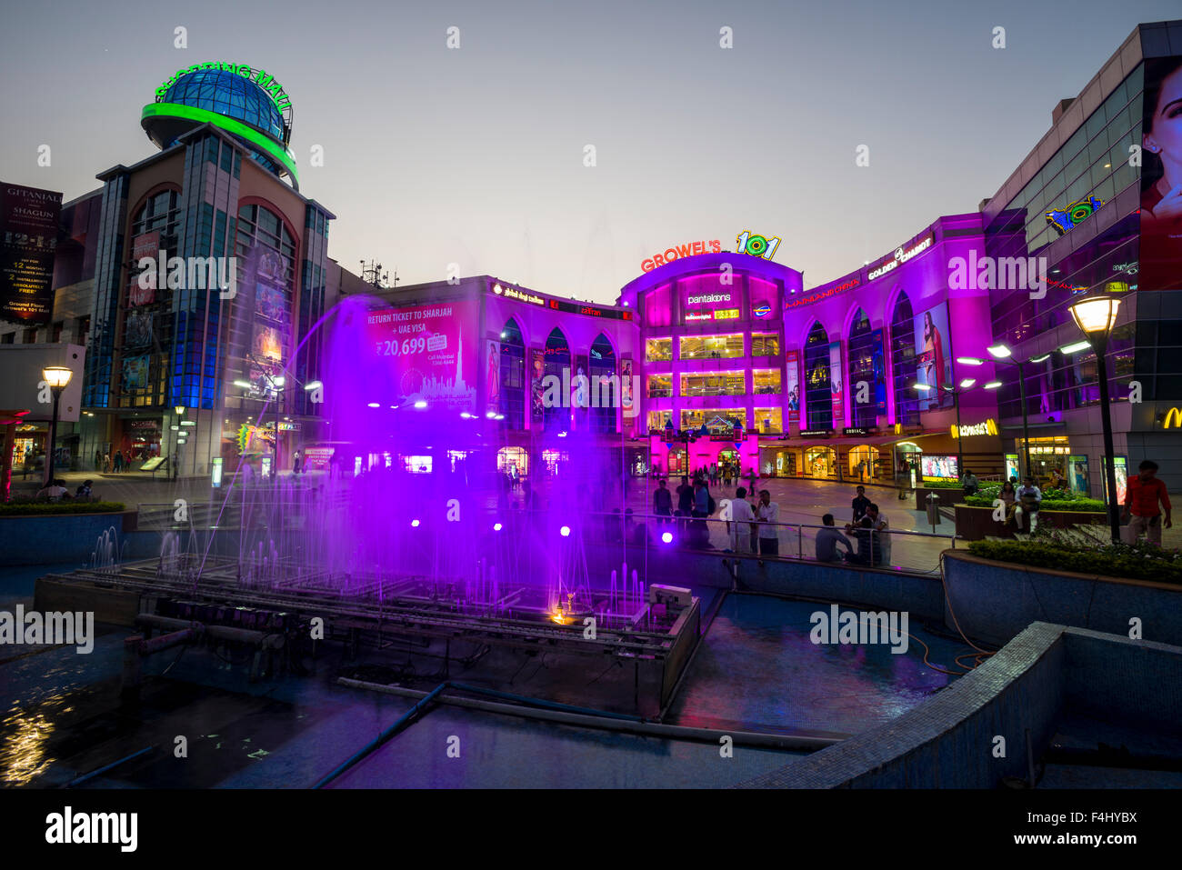 A new and colorful illuminated shopping mall, a favored place for ...