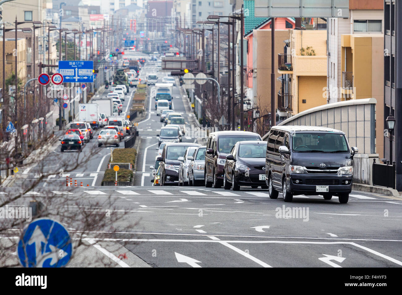 Japan, Nishinomiya, Shukugawa. Road, 4-lane street, route Osaka-Kobe ...