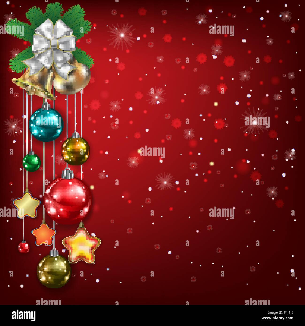 Abstract red background with Christmas bells and decorations Stock ...