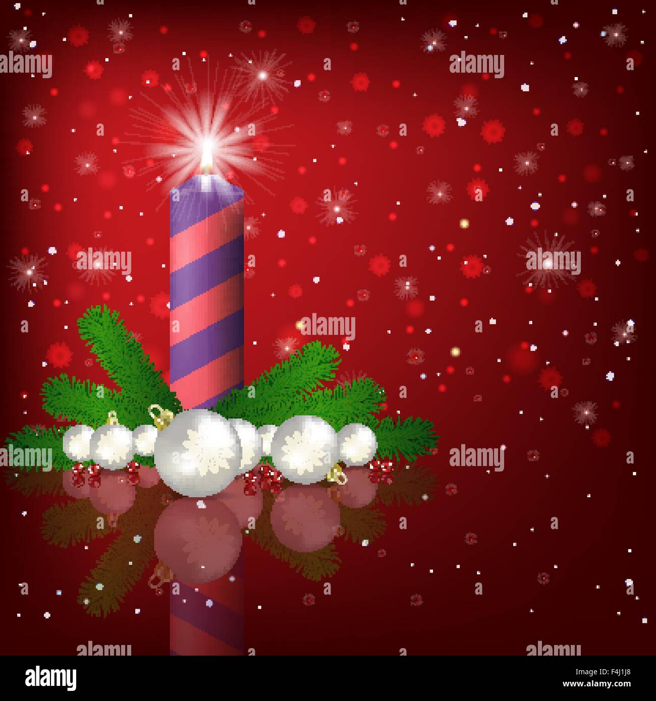 Abstract red background with Christmas decorations and candle Stock ...