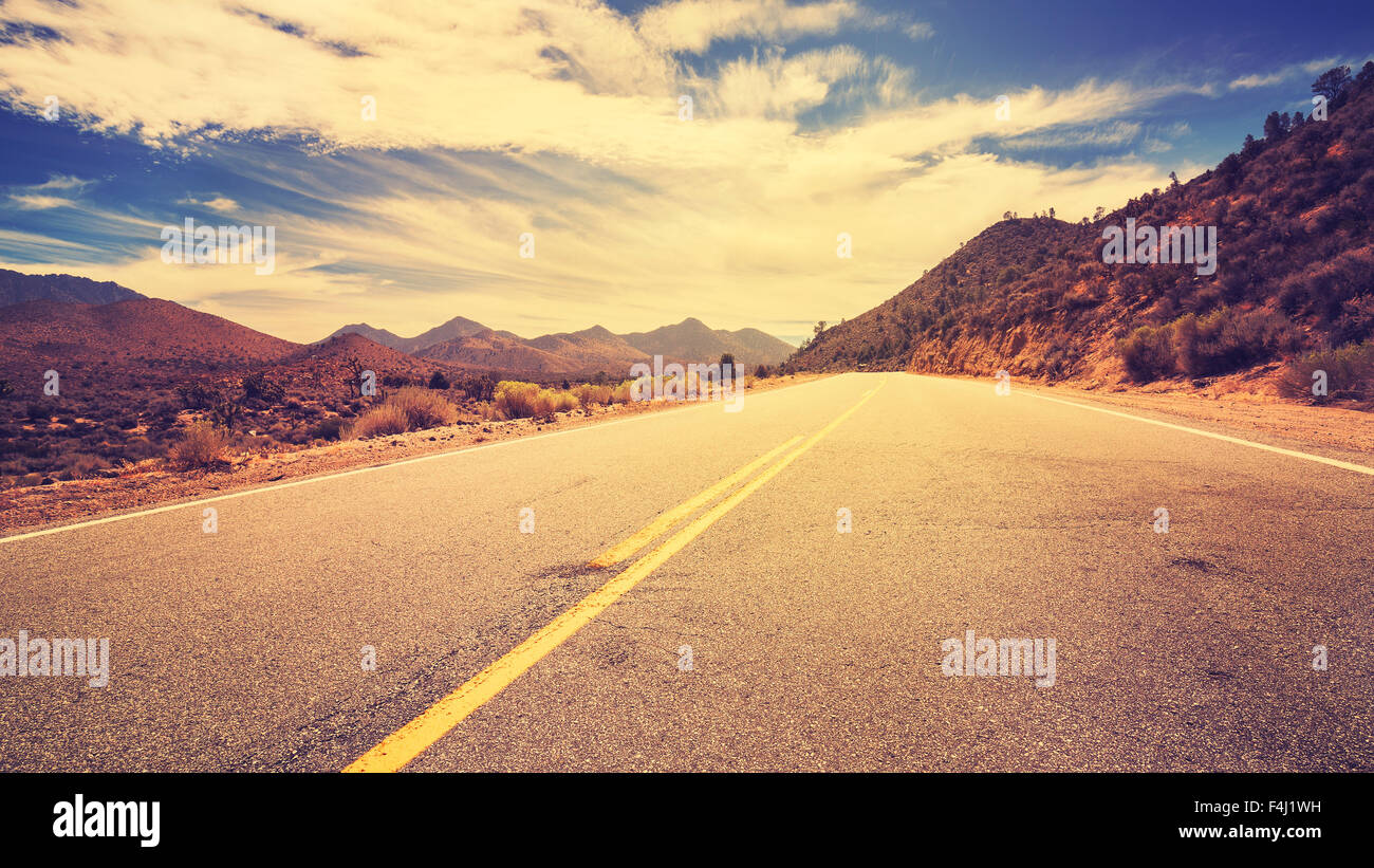 Vintage retro stylized desert road, USA Stock Photo - Alamy