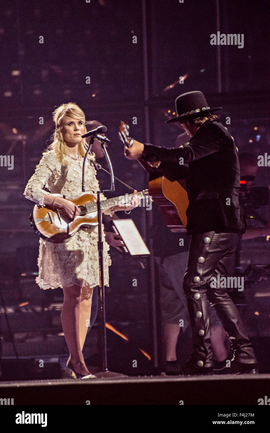 Copenhagen, Denmark, Monday, 5th May. The Common Linnets perform their ...