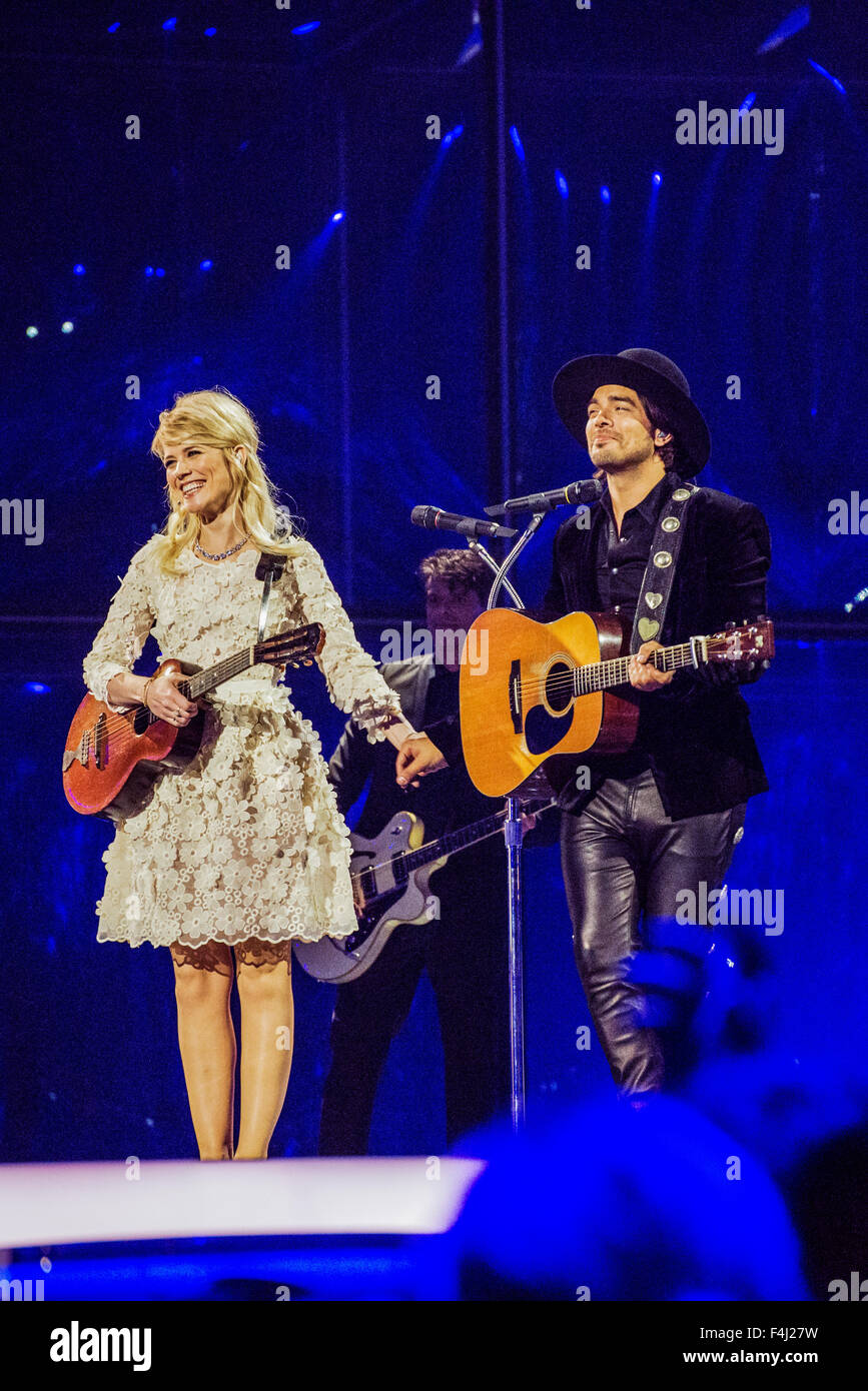 Copenhagen, Denmark, Monday, 5th May. The Common Linnets perform their ...