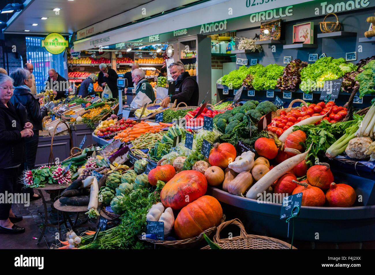 A vegetable stall in the market at Place du Vieux Marché in Rouen ...