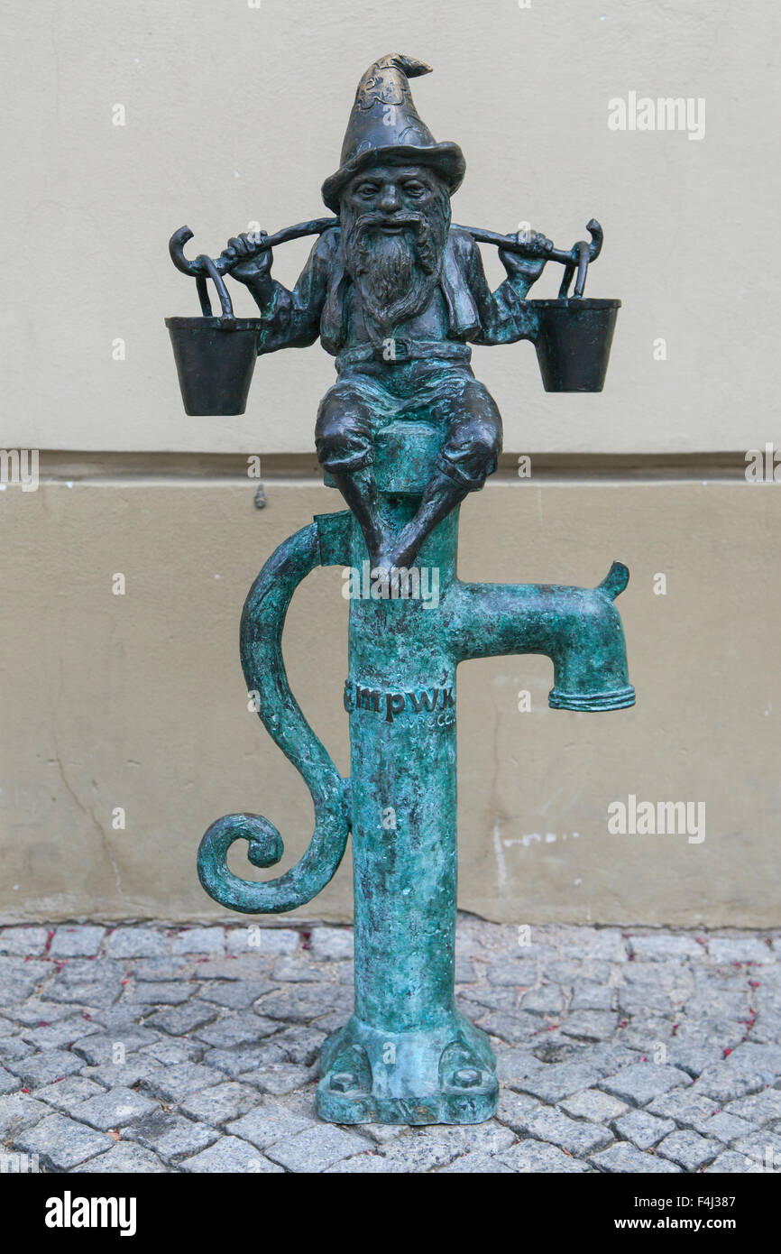 Water-keeper dwarf at the Market Square of Wroclaw, Poland Stock Photo ...