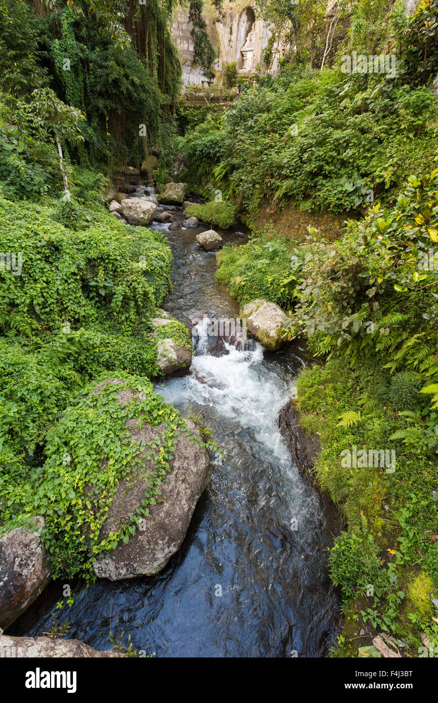 Pakerisan River. Tropical river landscape flows past the sacred temple ...