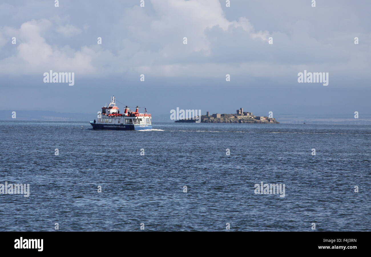 Maid of the Forth boat in Firth of Forth with Isle of Inchmickery ...