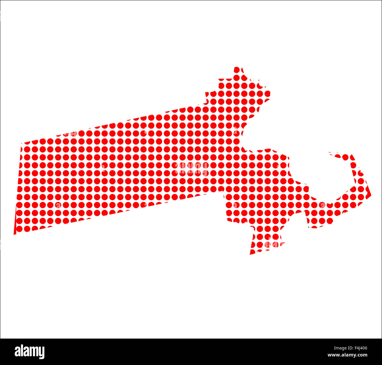 A map of the state of Massachusetts created from a series of red dots ...