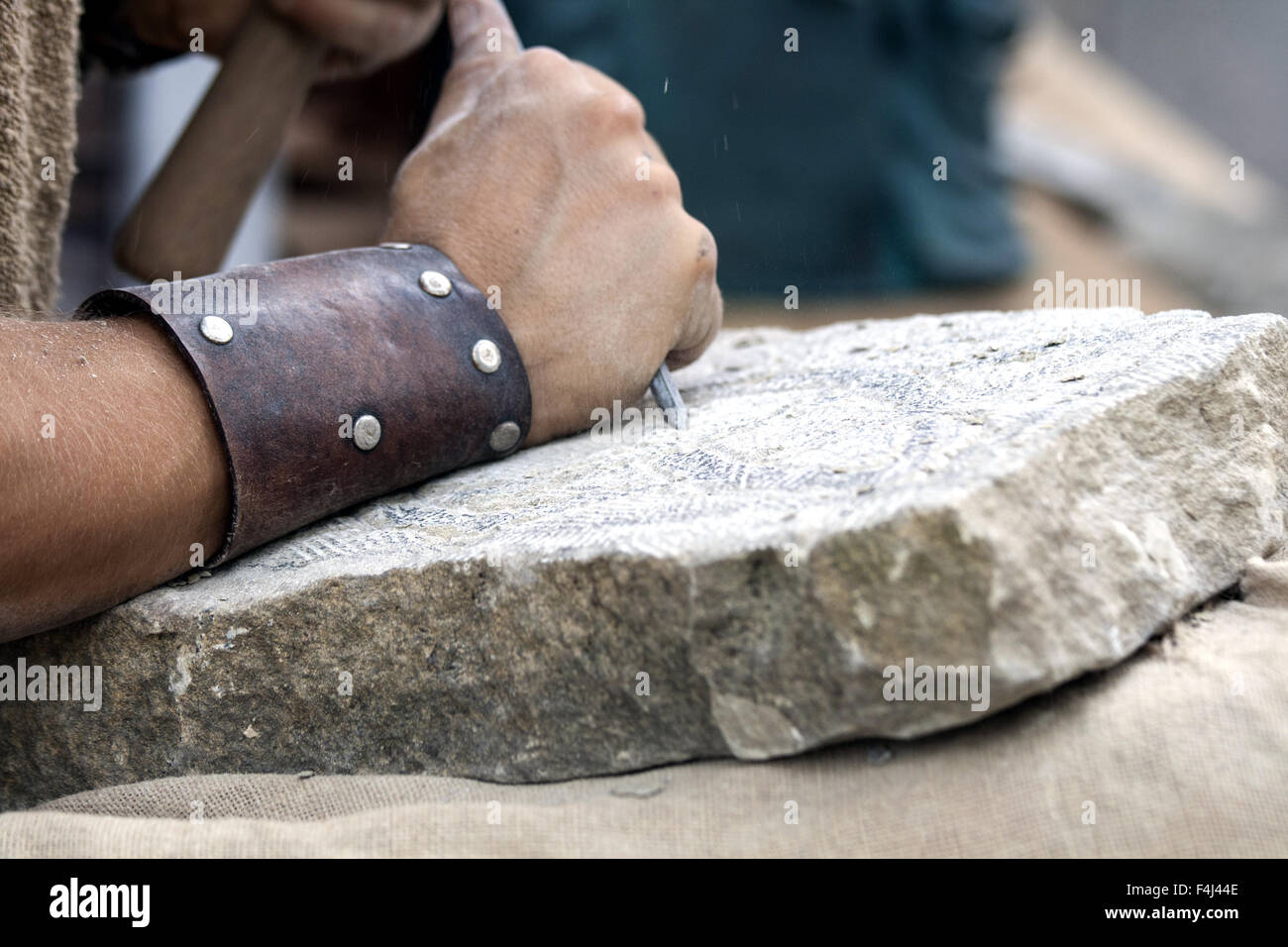 Stone carving - reconstruction of medieval stone work Stock Photo - Alamy