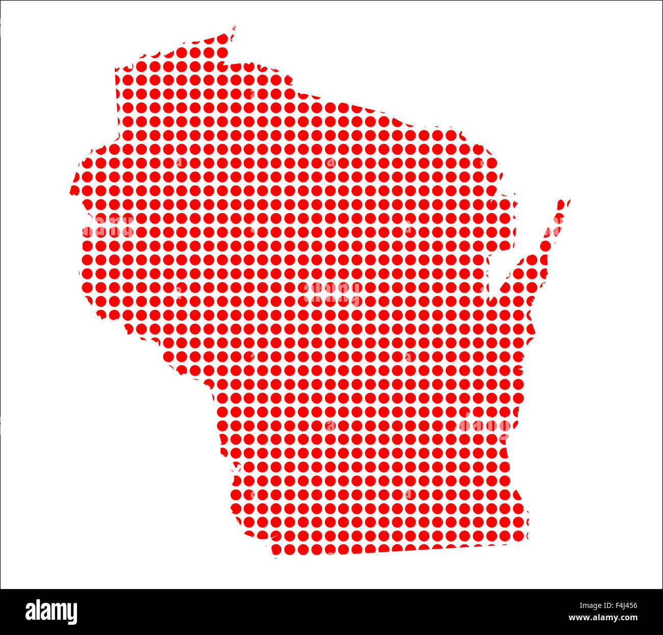 A map of the state of Wisconsin created from a series of red dots over ...