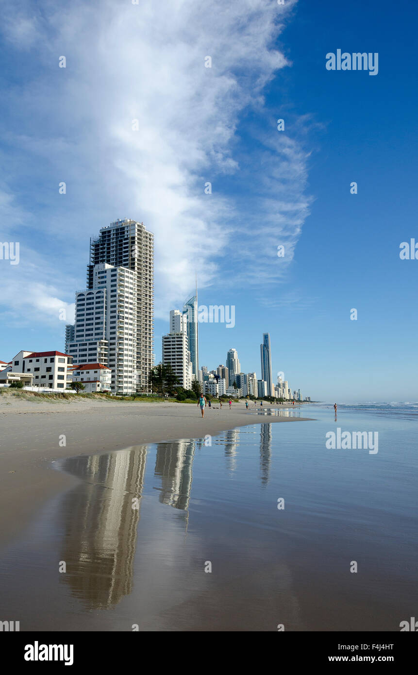 Tower blocks beside beach, Surfers Paradise, Gold Coast, Queensland ...