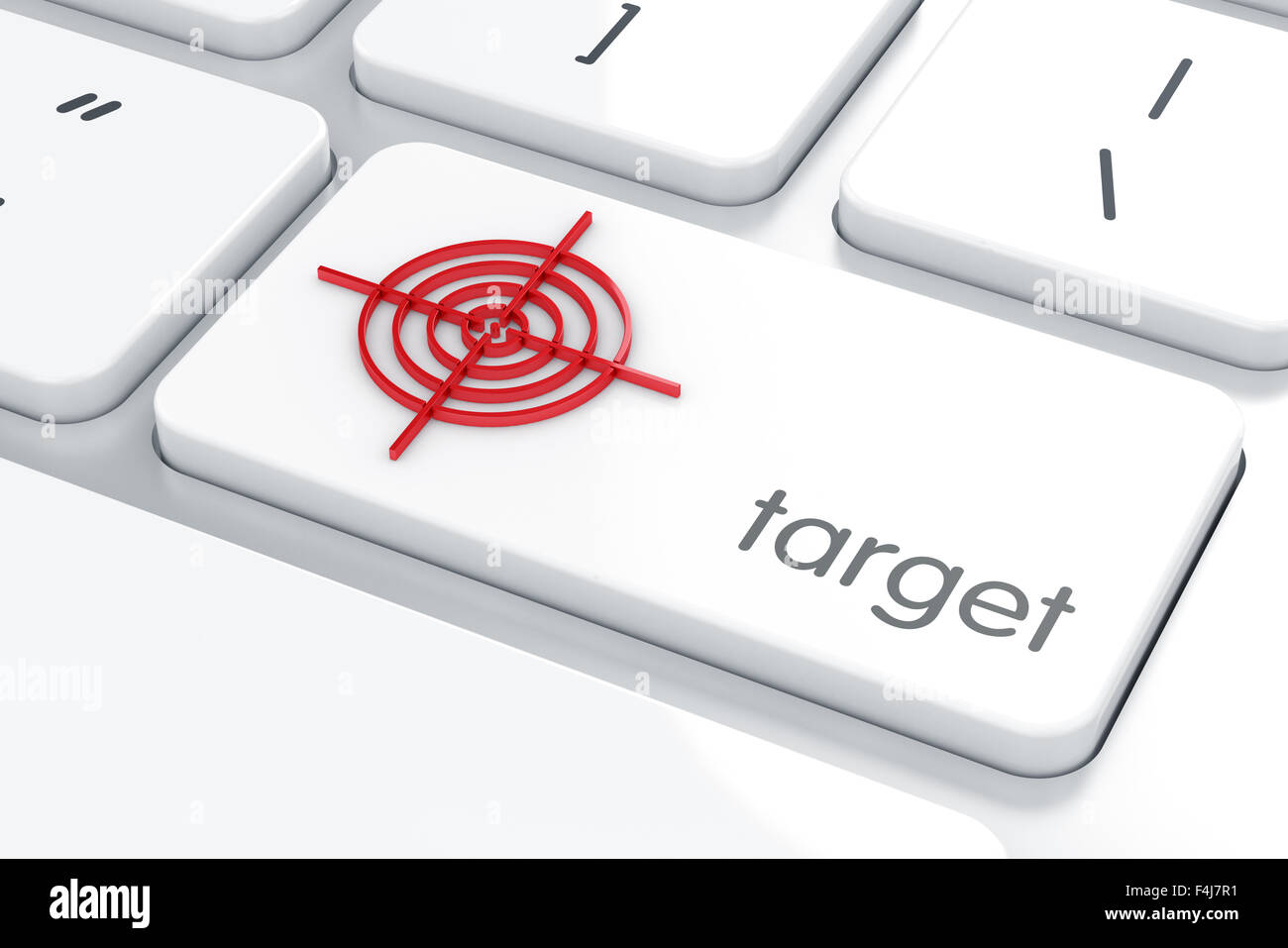 Strategic business concept, red target on laptop computer keyboard ...