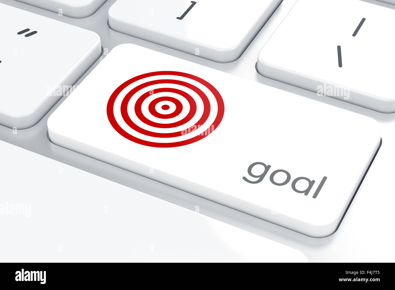 Strategic business concept, red target on laptop computer keyboard ...