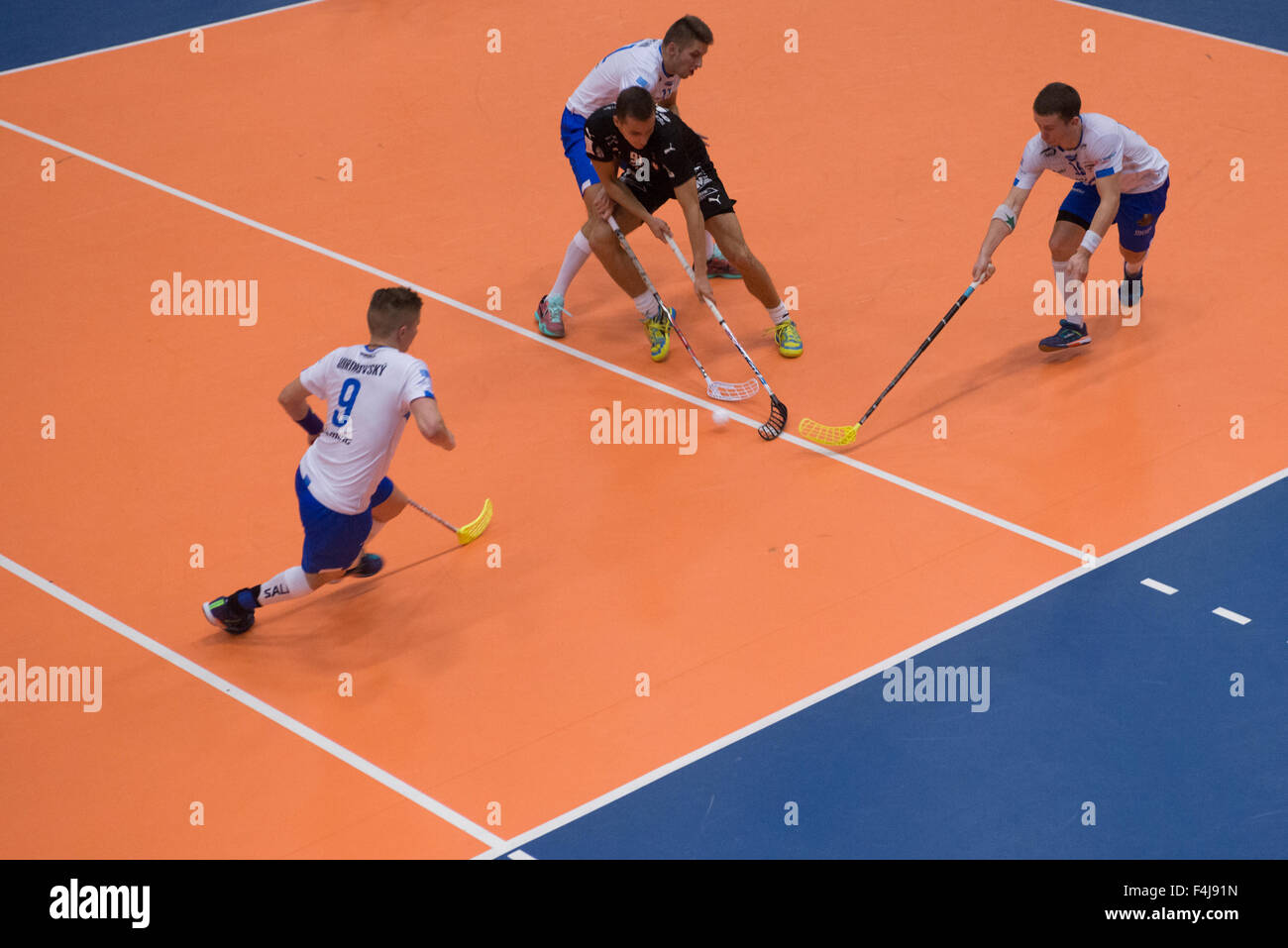 Floorball men match in the hall Stock Photo - Alamy