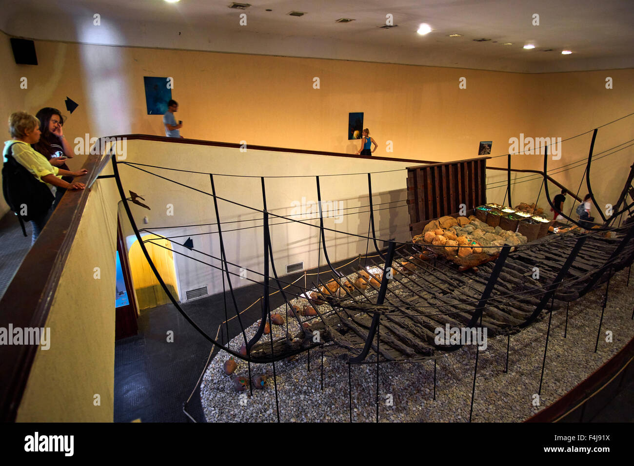 Interior of hall showing wreck reconstruction at Bodrum Castle and ...