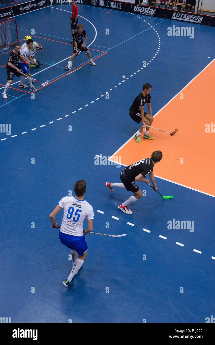 Floorball men match in the hall Stock Photo - Alamy