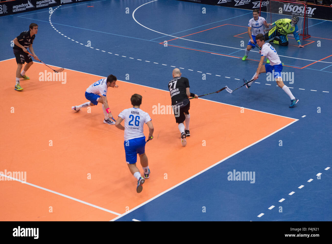 Floorball men match in the hall Stock Photo - Alamy