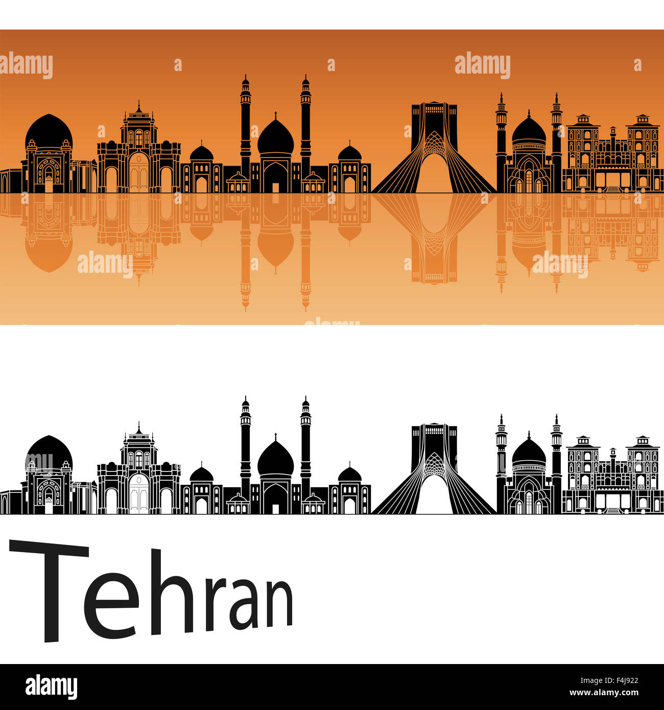 Tehran skyline in orange background in editable vector file Stock Photo ...