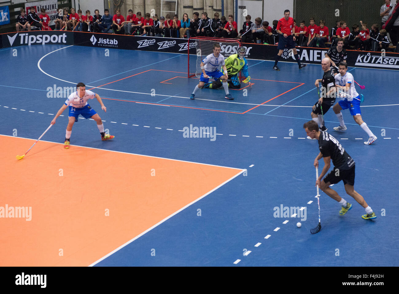 Floorball men match in the hall Stock Photo - Alamy