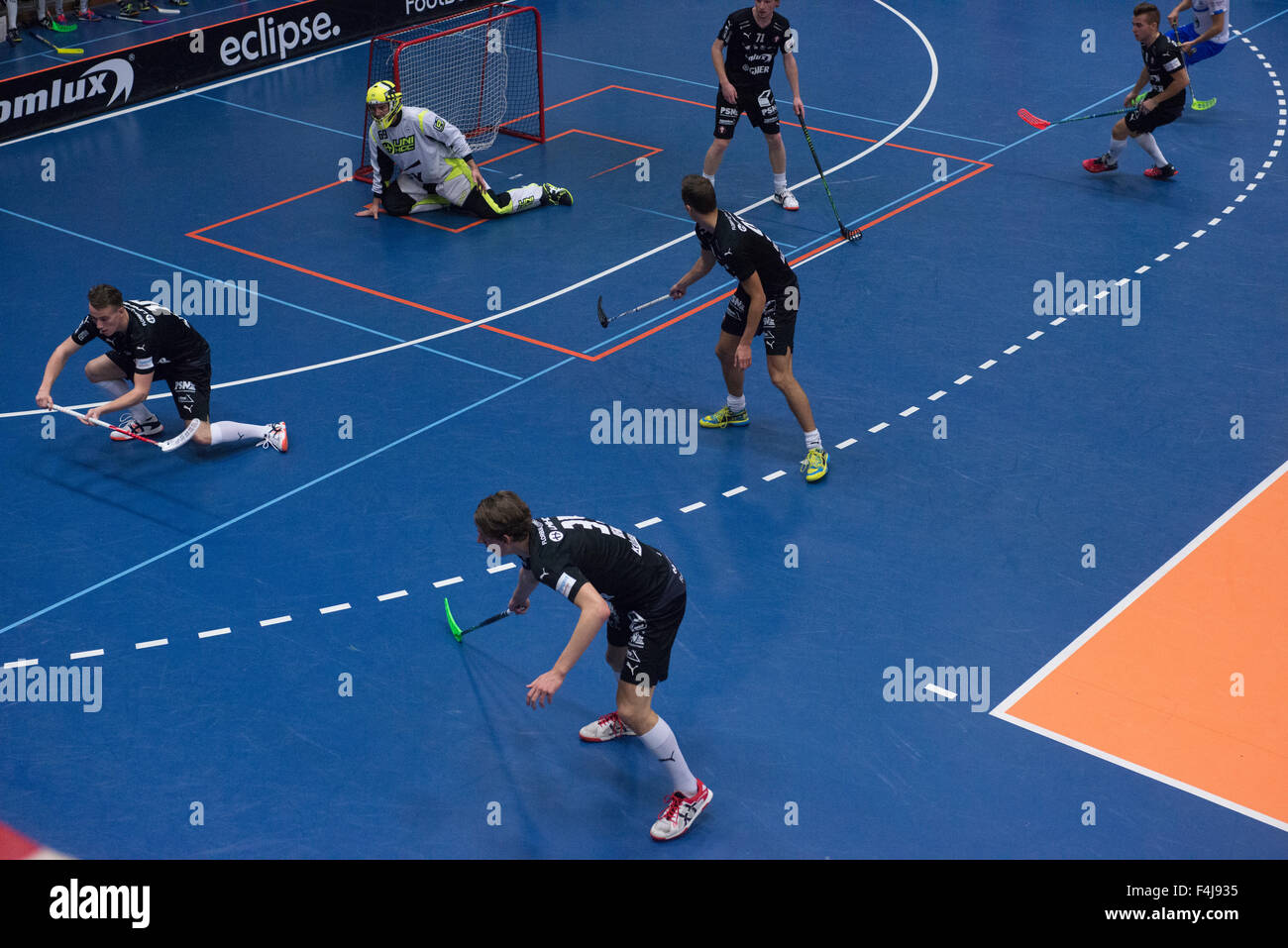Floorball men match in the hall Stock Photo - Alamy
