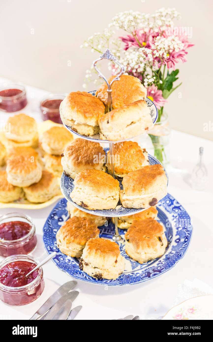 Arrangement of freshly-baked scones on decorative chinaware Stock Photo ...