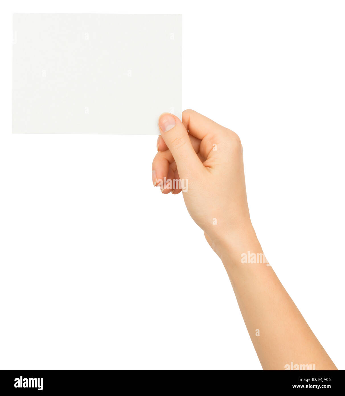 Humans right hand holding small empty card Stock Photo - Alamy