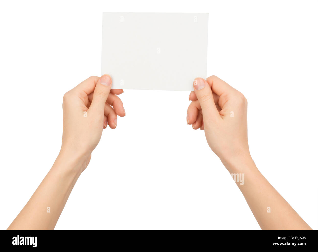 Humans hands holding small blank paper Stock Photo - Alamy