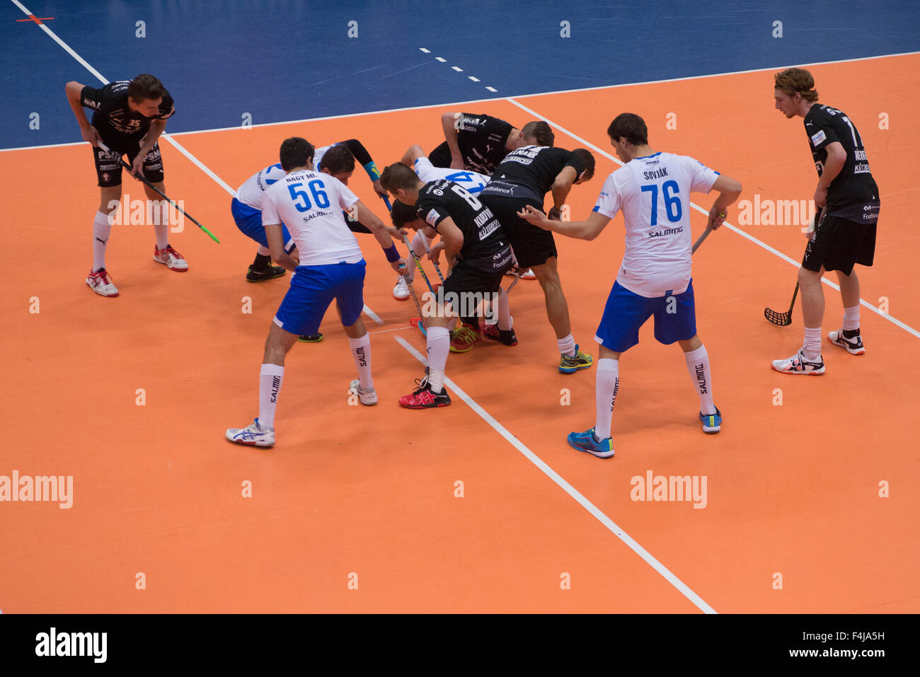 Floorball men match in the hall Stock Photo - Alamy