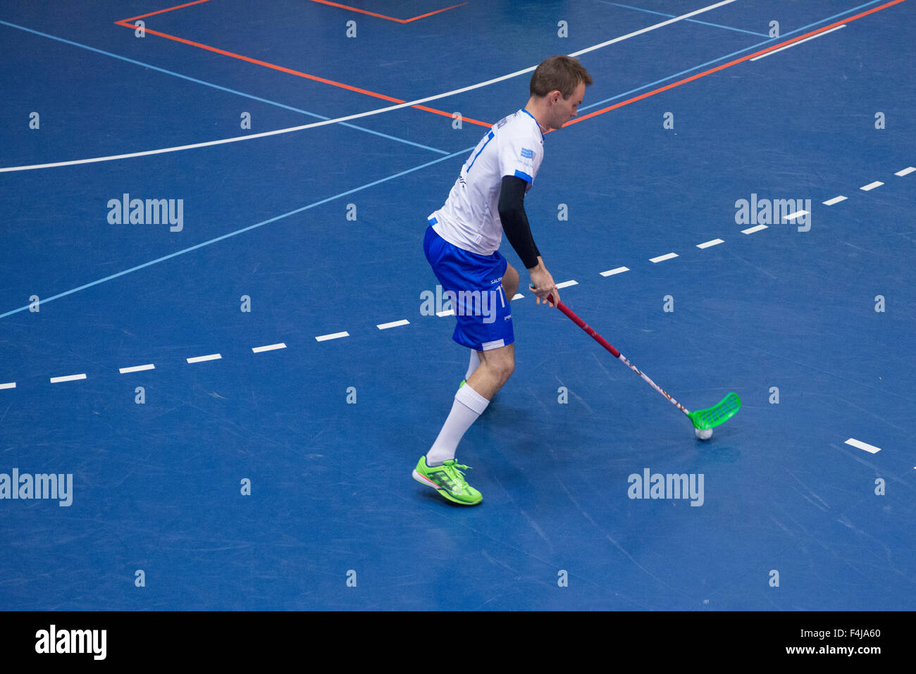 Floorball men match in the hall Stock Photo - Alamy