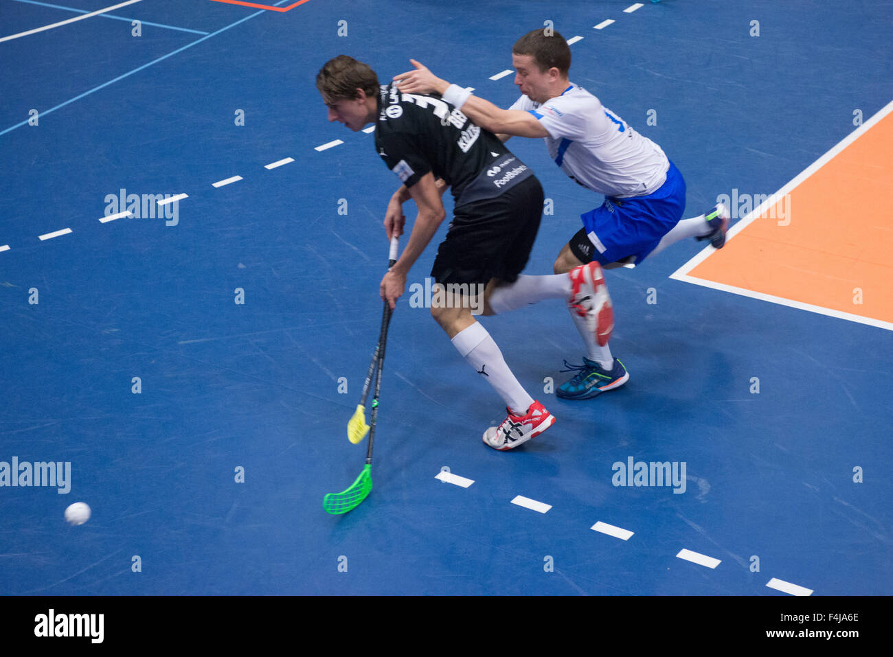 Floorball men match in the hall Stock Photo - Alamy