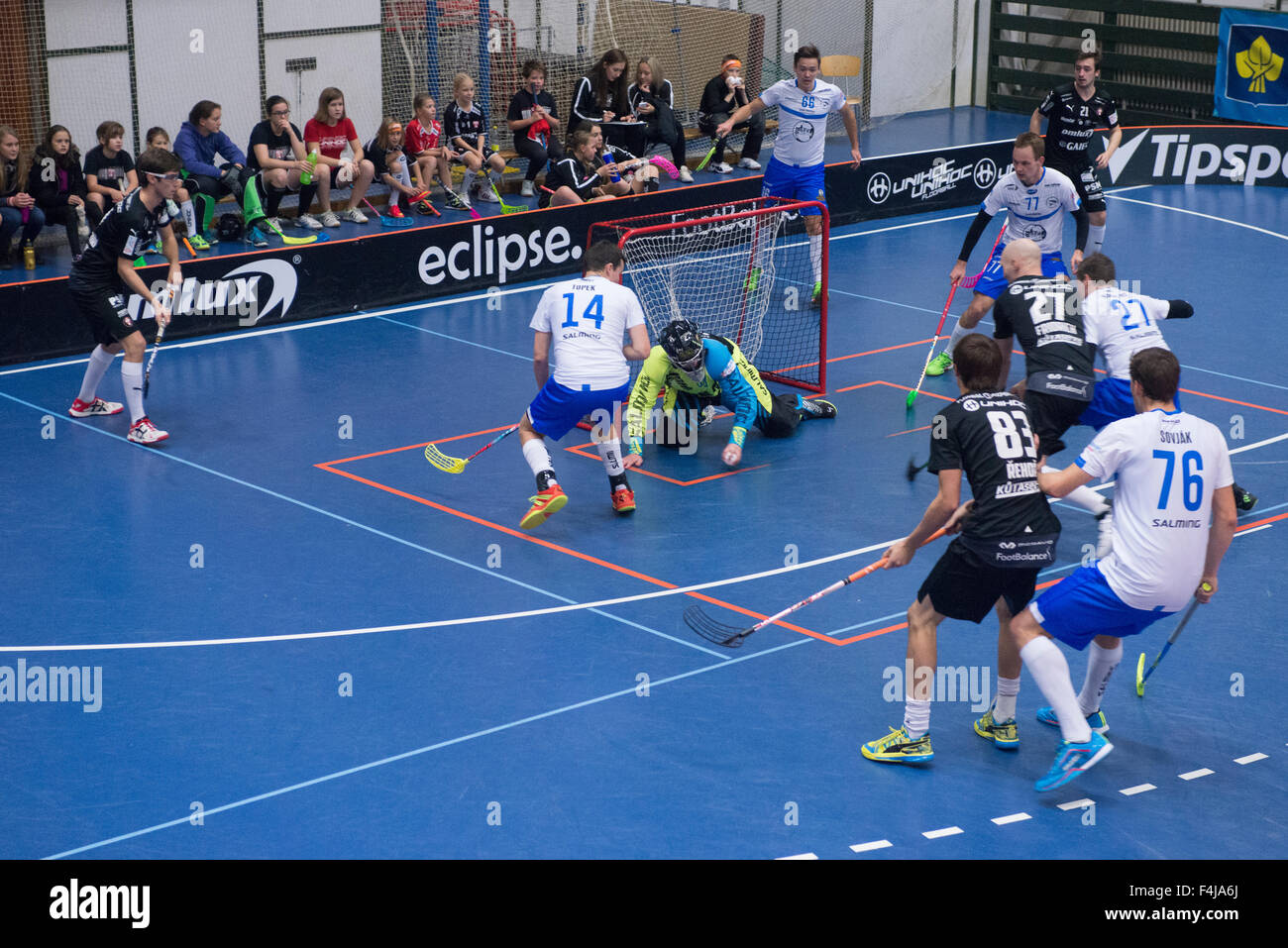 Floorball men match in the hall Stock Photo - Alamy