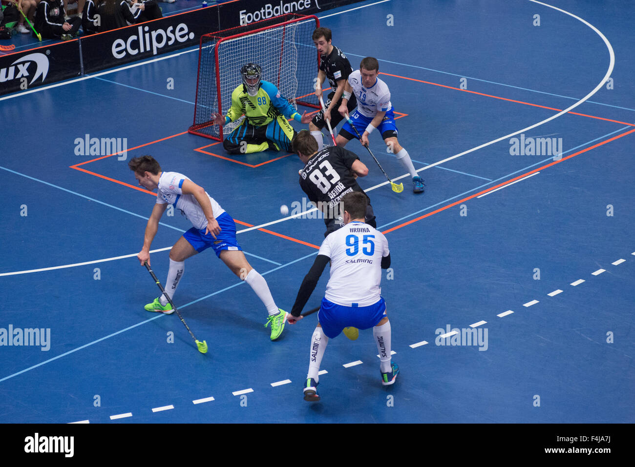 Floorball men match in the hall Stock Photo - Alamy