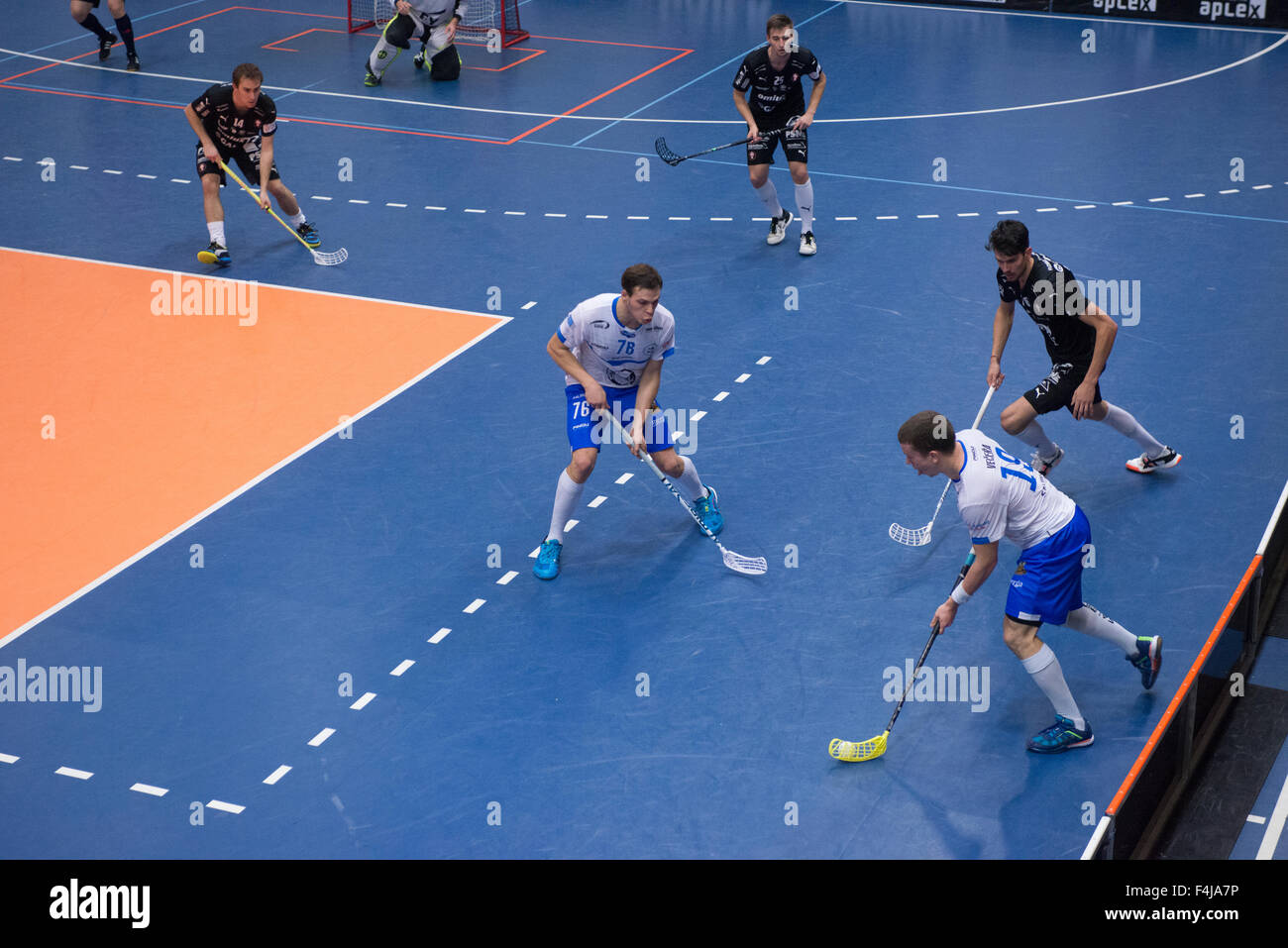 Floorball men match in the hall Stock Photo - Alamy
