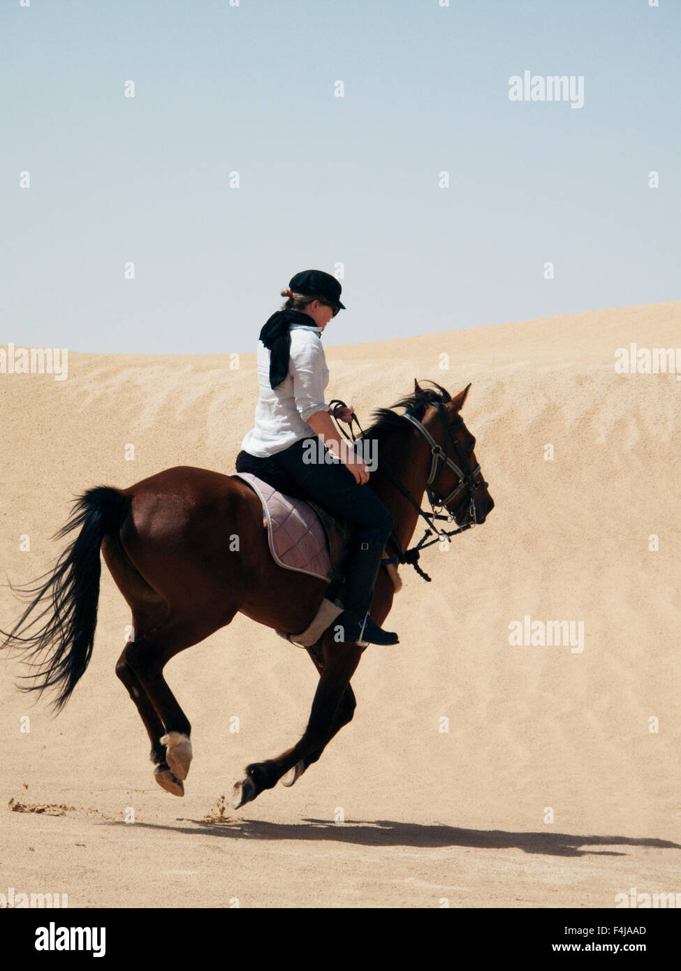 Woman riding a horse in the desert, Tunisia Stock Photo - Alamy