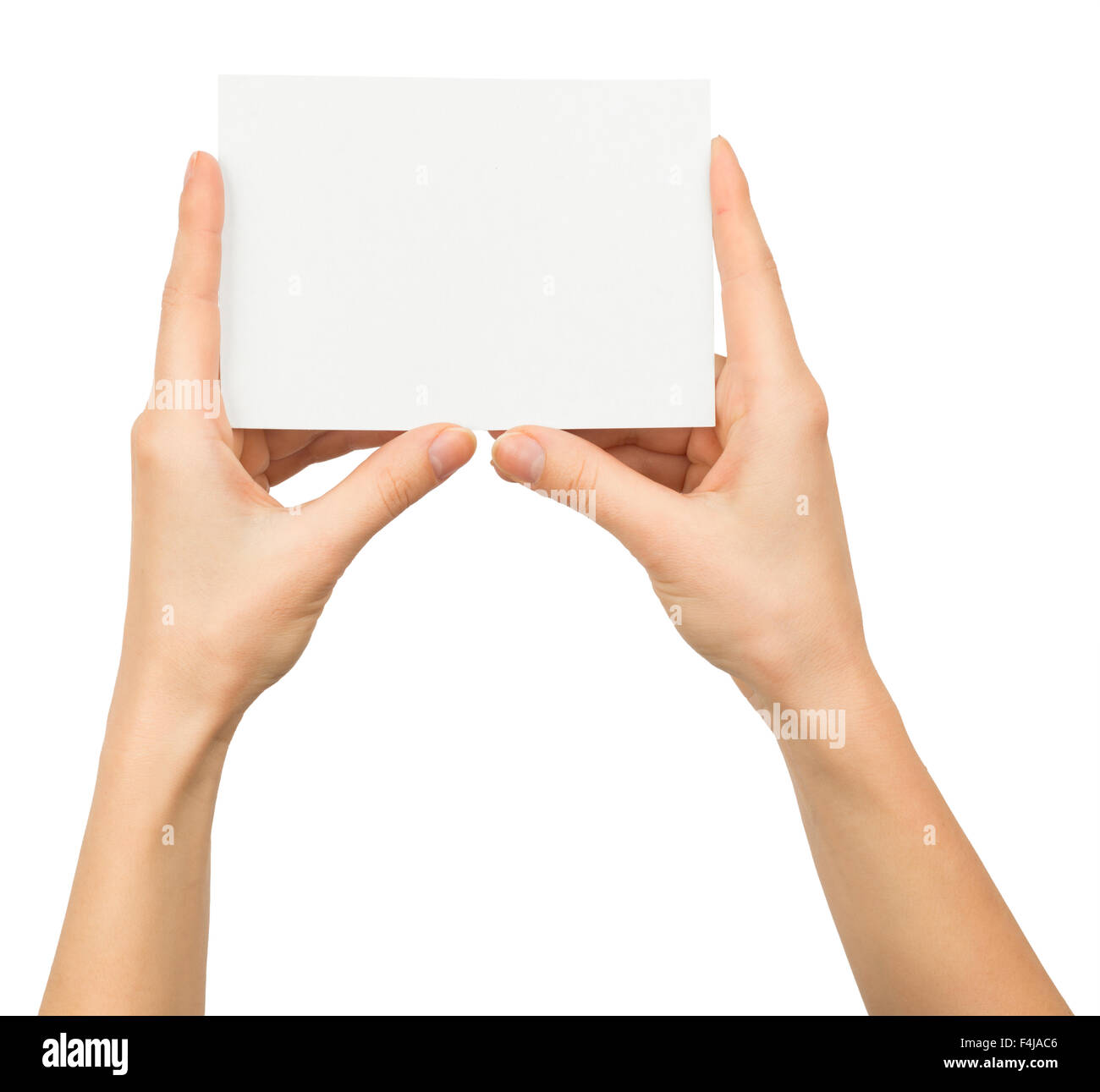 Womans right hand holding blank paper Stock Photo - Alamy