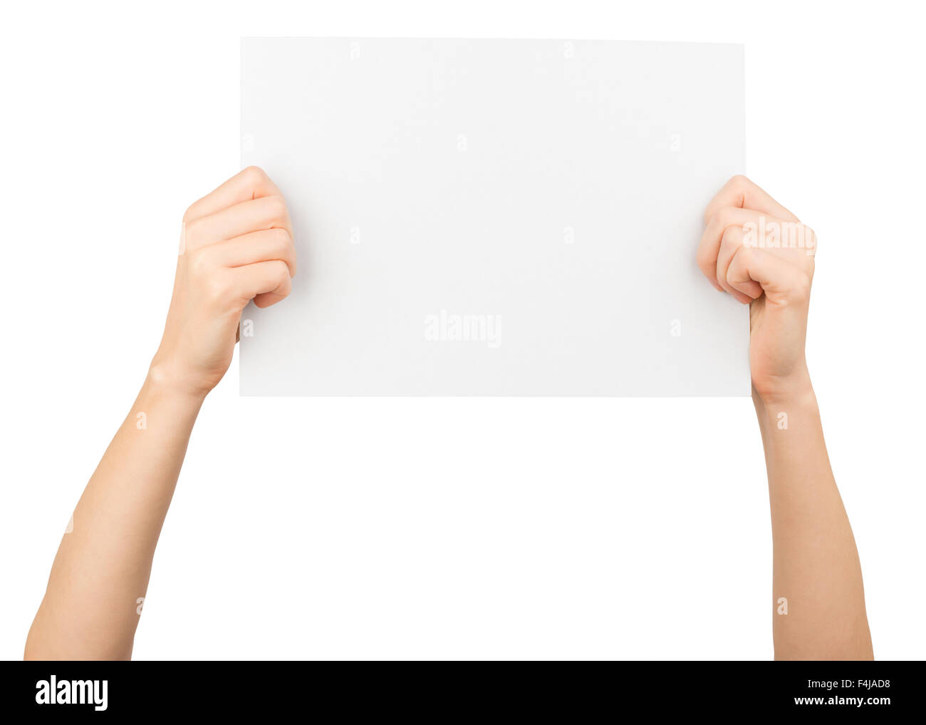 Humans hands holding big blank paper Stock Photo - Alamy