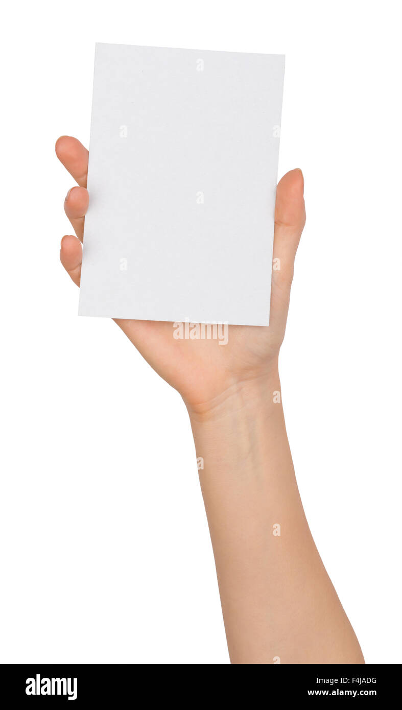 Humans right hand with blank card Stock Photo - Alamy
