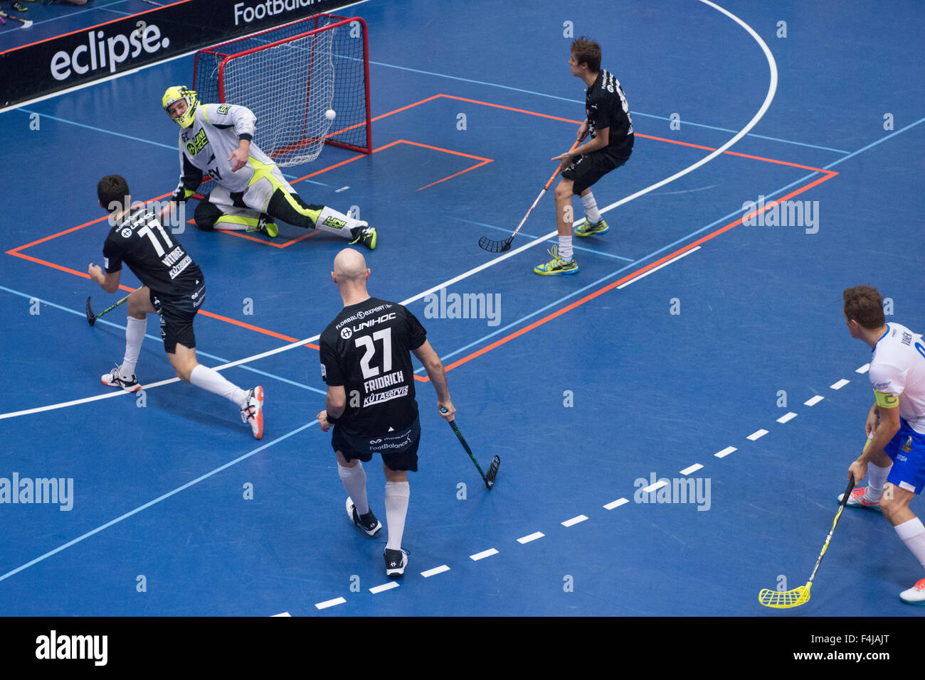 Floorball men match in the hall Stock Photo - Alamy