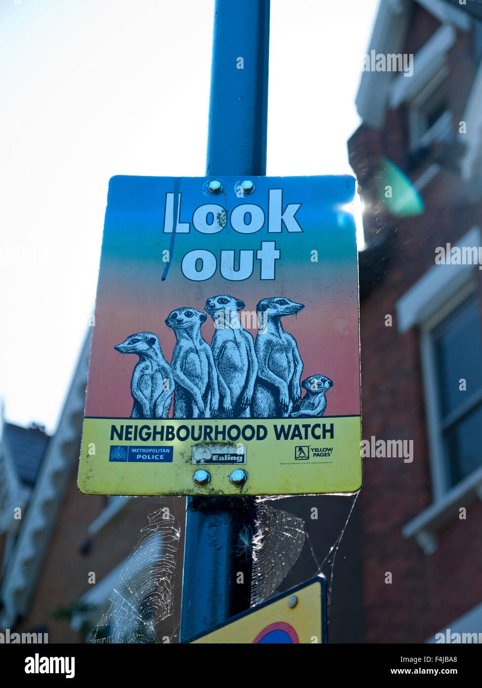 Look out sign on a post in a suburban area. London. England Stock Photo ...