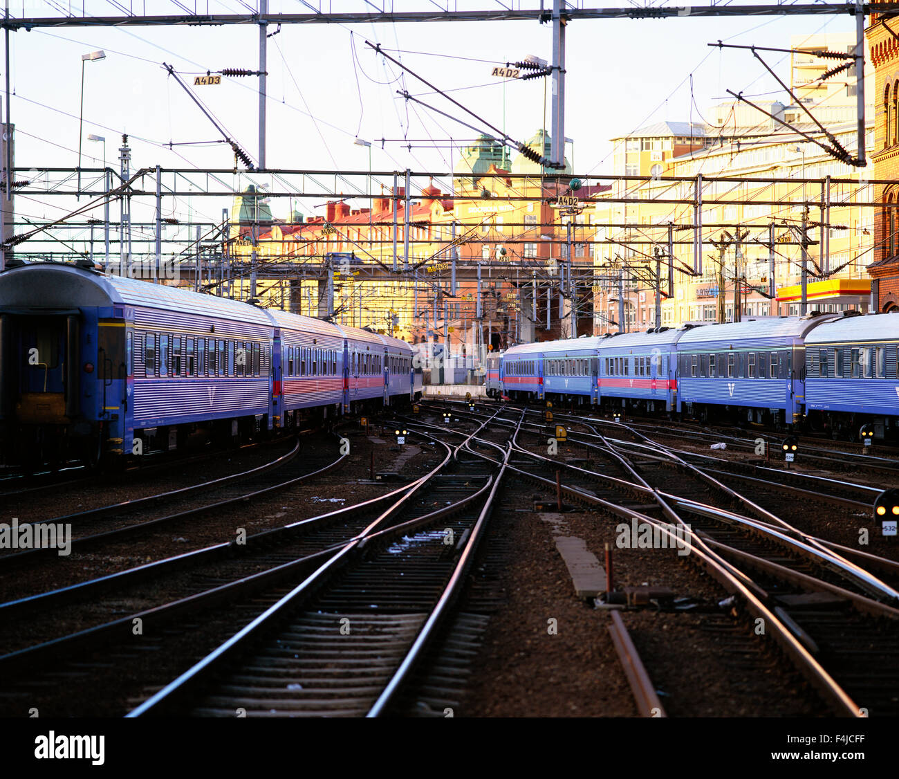 Scandinavian Peninsula, Sweden, Stockholm, View of trains and railway ...