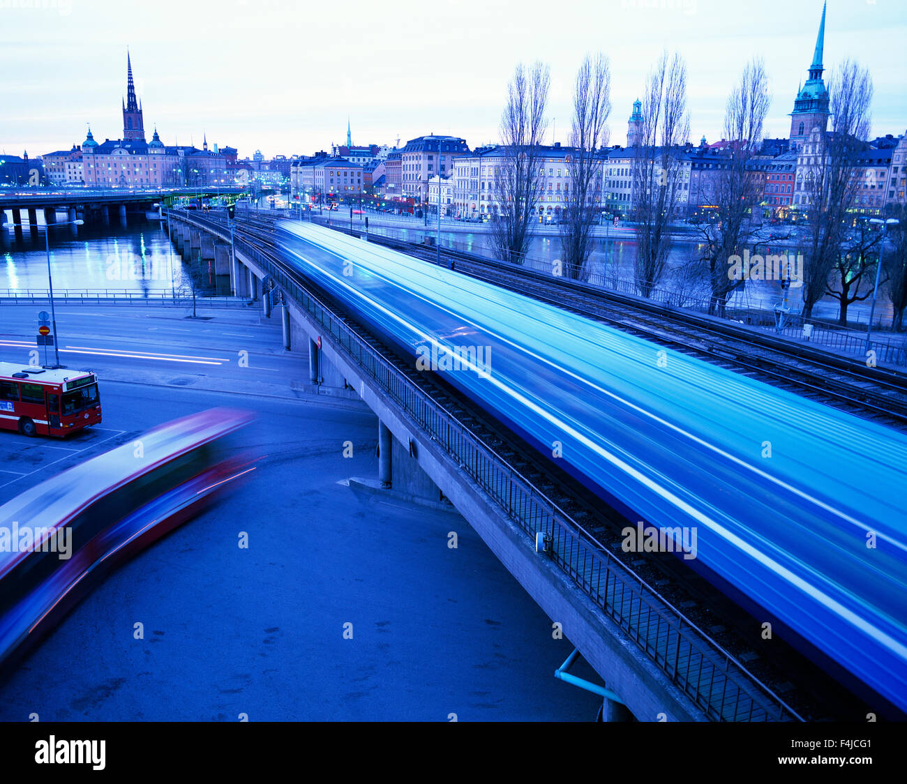 Scandinavian Peninsula, Sweden, Stockholm, Traffic on elevated road ...