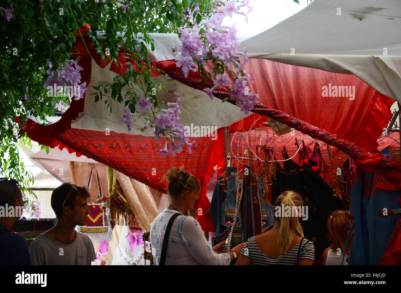 Las Dalias, hippy market at San Carlos on Ibiza Stock Photo - Alamy