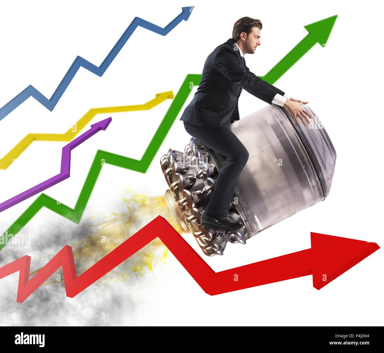 Businessman between stats Stock Photo - Alamy