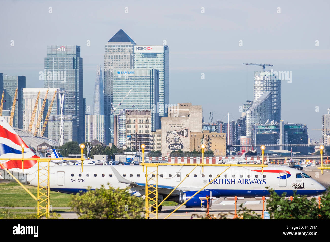 London City Airport aircraft, Docklands, London, England, U.K Stock ...