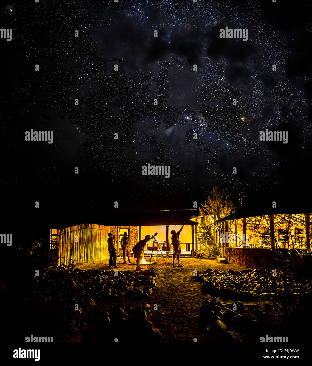 People looking at the Milky way galaxy and stars, Namibia, Africa Stock ...