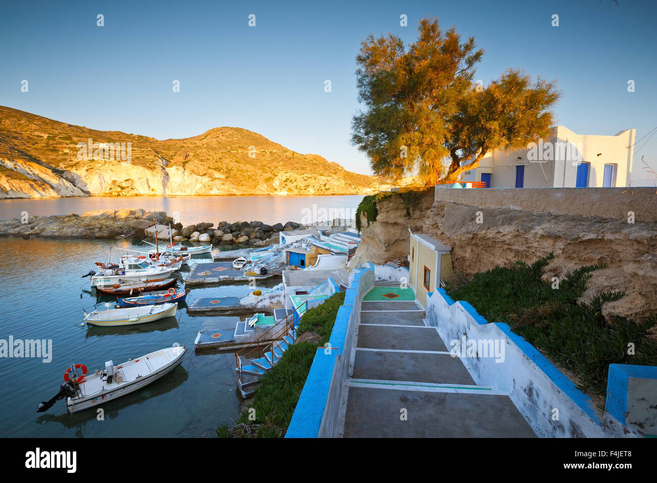 Small harbour with fishing boats in Mandrakia village on the northern ...