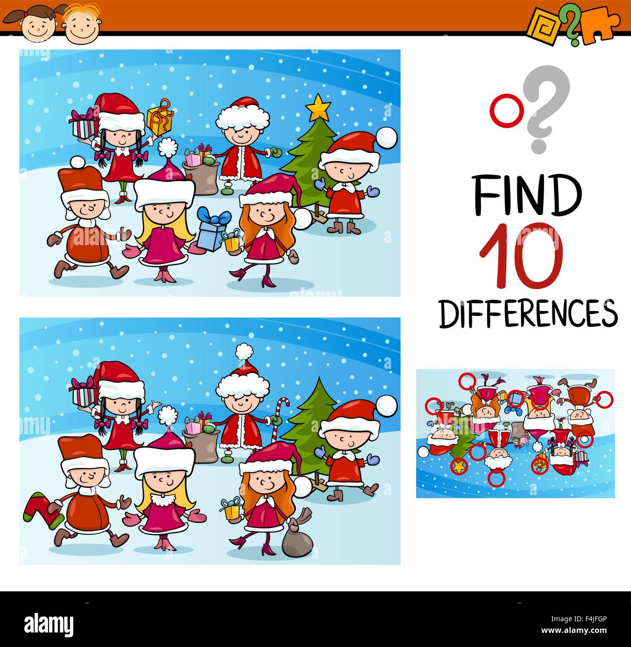 Cartoon Illustration of Differences Educational Task for Preschool Children with Kids Characters ...