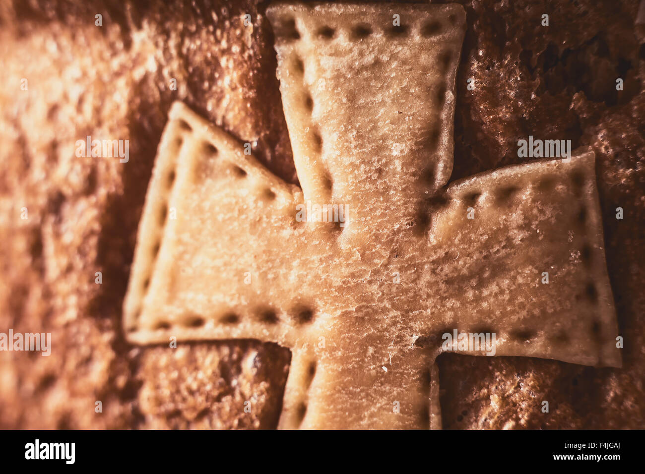 Closeup view of a cross on bread, as a decoration Stock Photo - Alamy